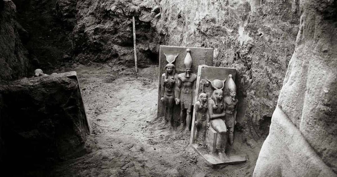 The buried statues of pharaoh Menkaure in Giza
